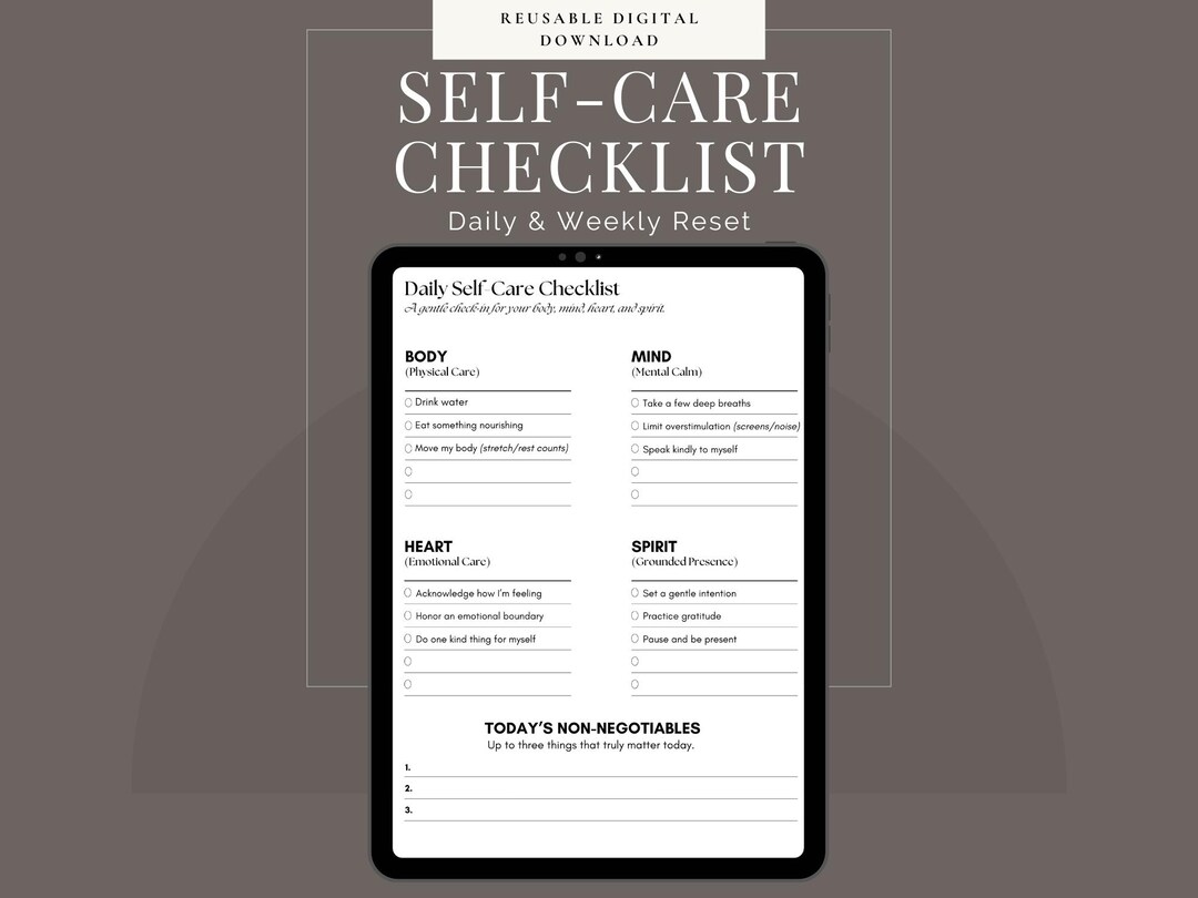 Self-care Checklist | Daily and Weekly Reset | Reusable Digital Planner ...