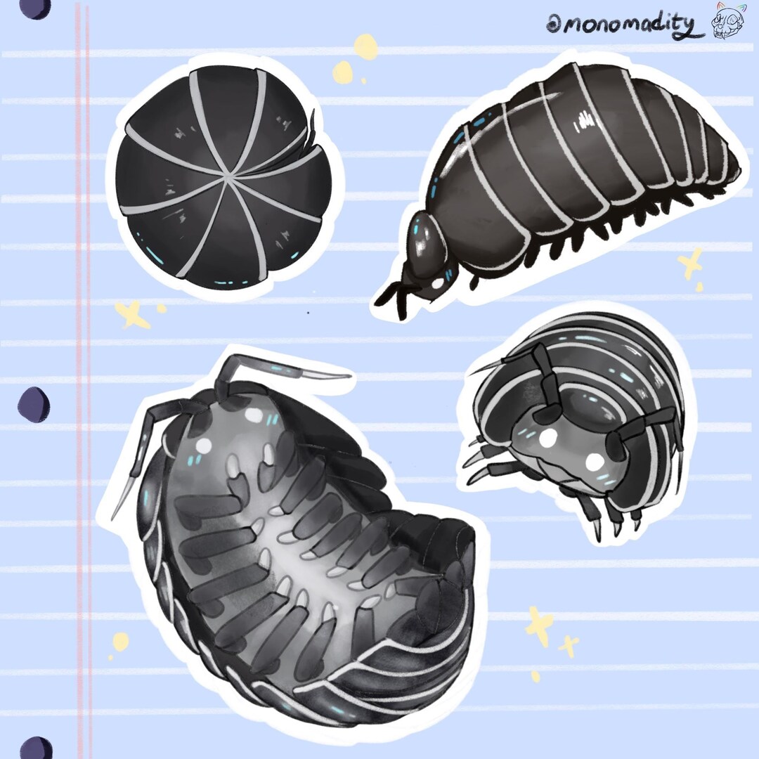 Isopod Stickers – Pill Bug, Roly Poly Art Kiss Cut Vinyl Multi-use ...
