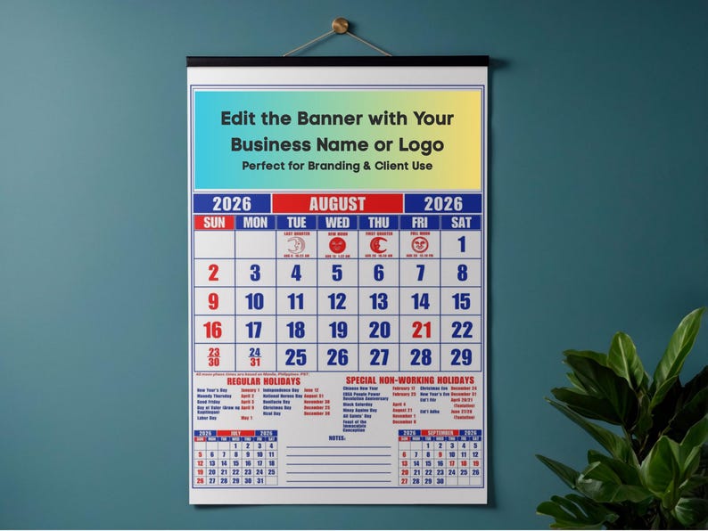 2026 Philippine Calendar Canva Template | Editable A3 Portrait Calendar ...