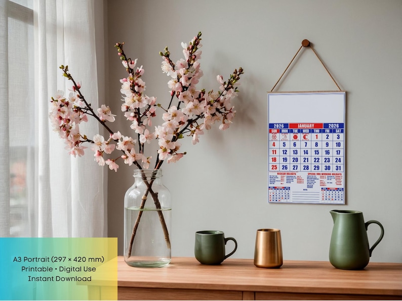 2026 Philippine Calendar Canva Template | Editable A3 Portrait Calendar ...