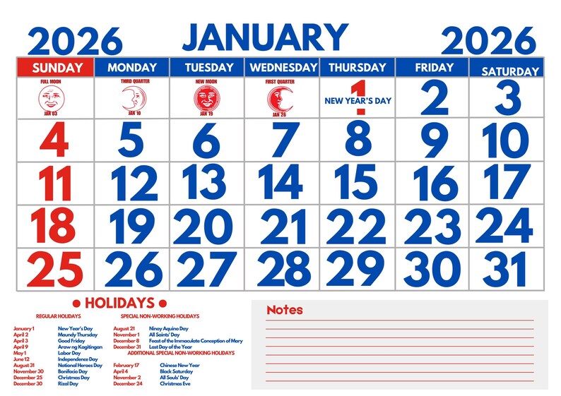 2026 Philippine Calendar Printable | Blue Minimal Calendar | PH ...