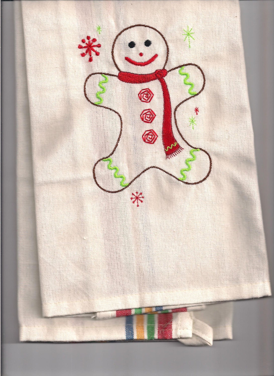 New Tea Kitchen Towel Embroidered CHRISTMAS Gingerbread Man - Etsy