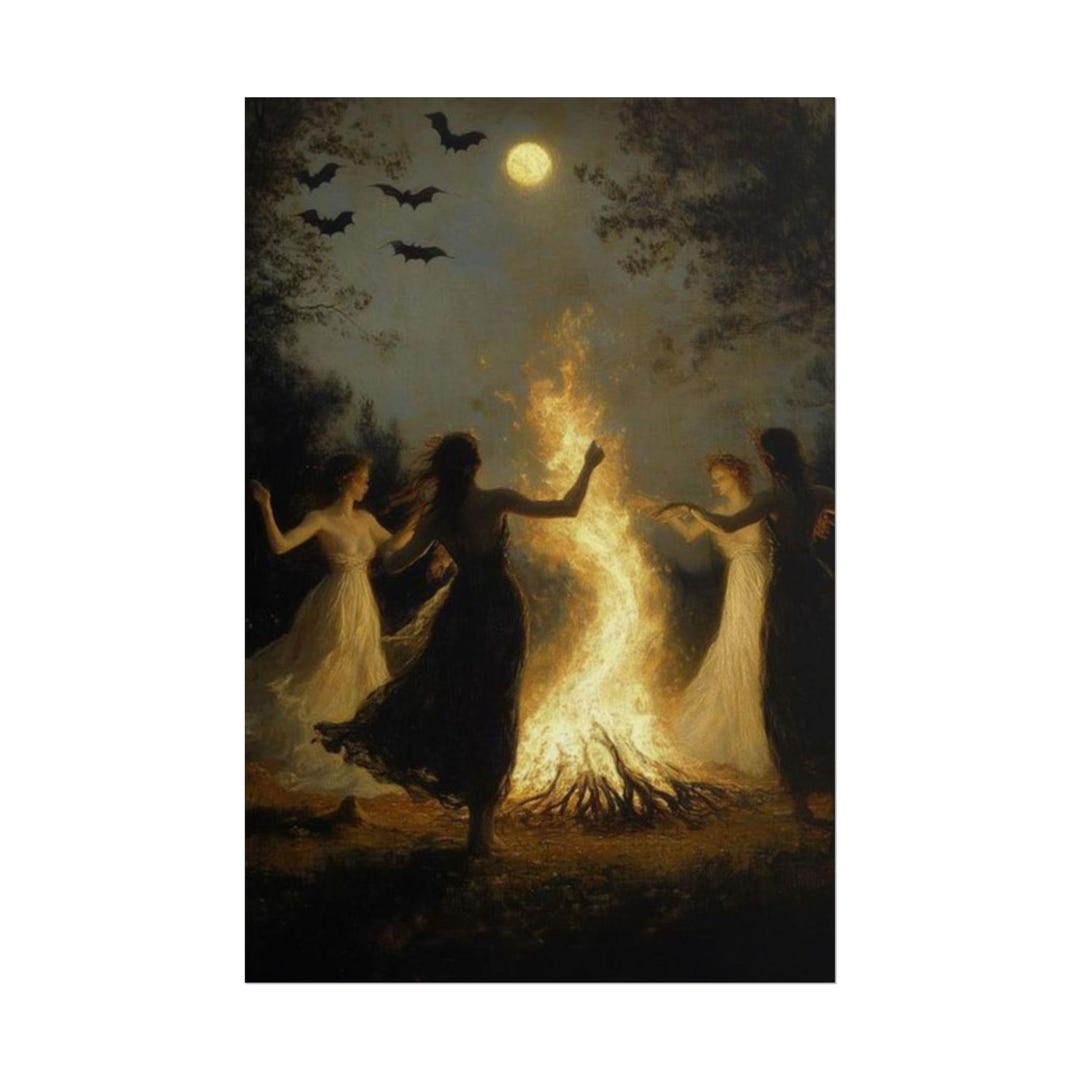 Witches Dancing Around Bonfire Poster - Dark Academia Wall Art - Moody ...