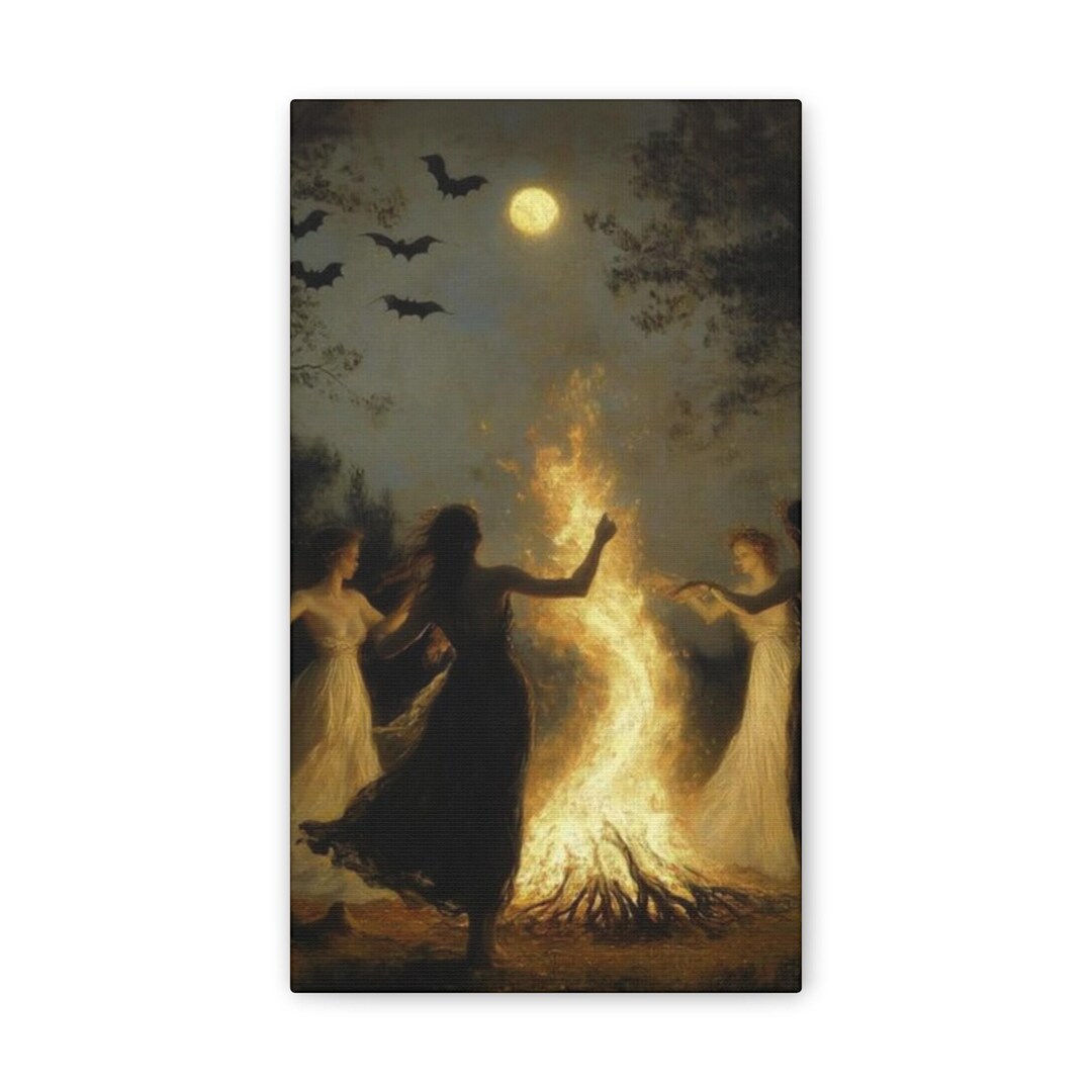 Witches Bonfire Dancing at Moonlight Canvas - Etsy