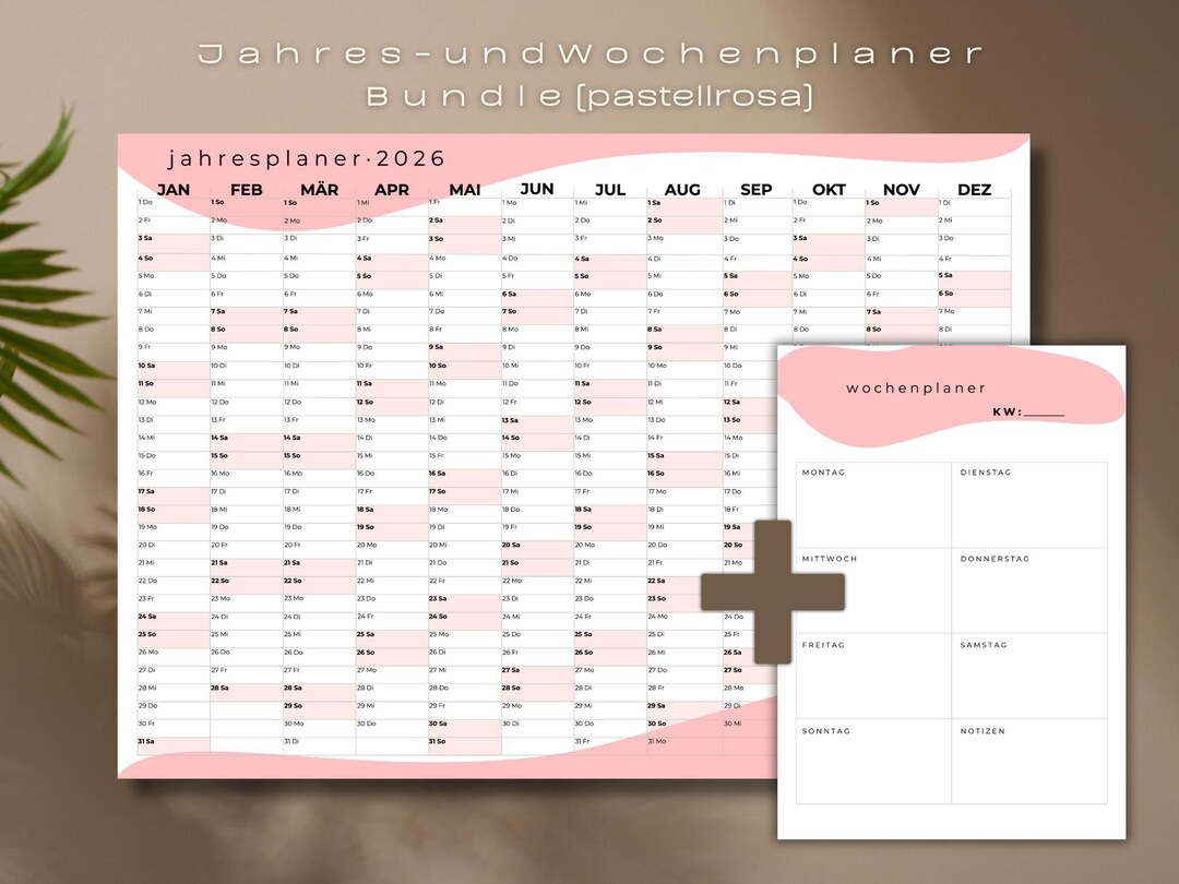 2026 Pastel Pink Yearly and Weekly Planner Bundle | A3 & A4 Yearly ...