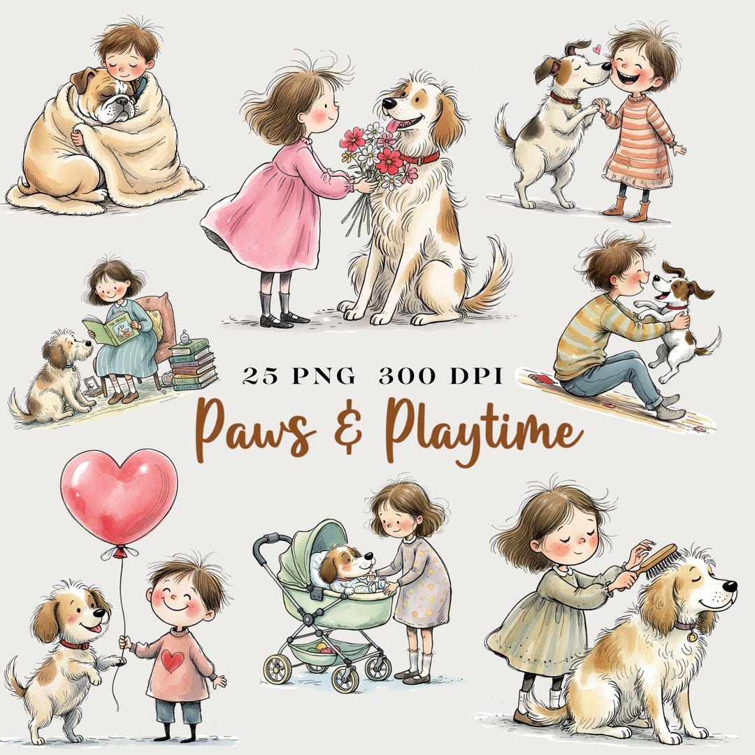 Dog Clip Art Bundle – Kids and Dogs PNG, Quirky Dog Illustrations ...