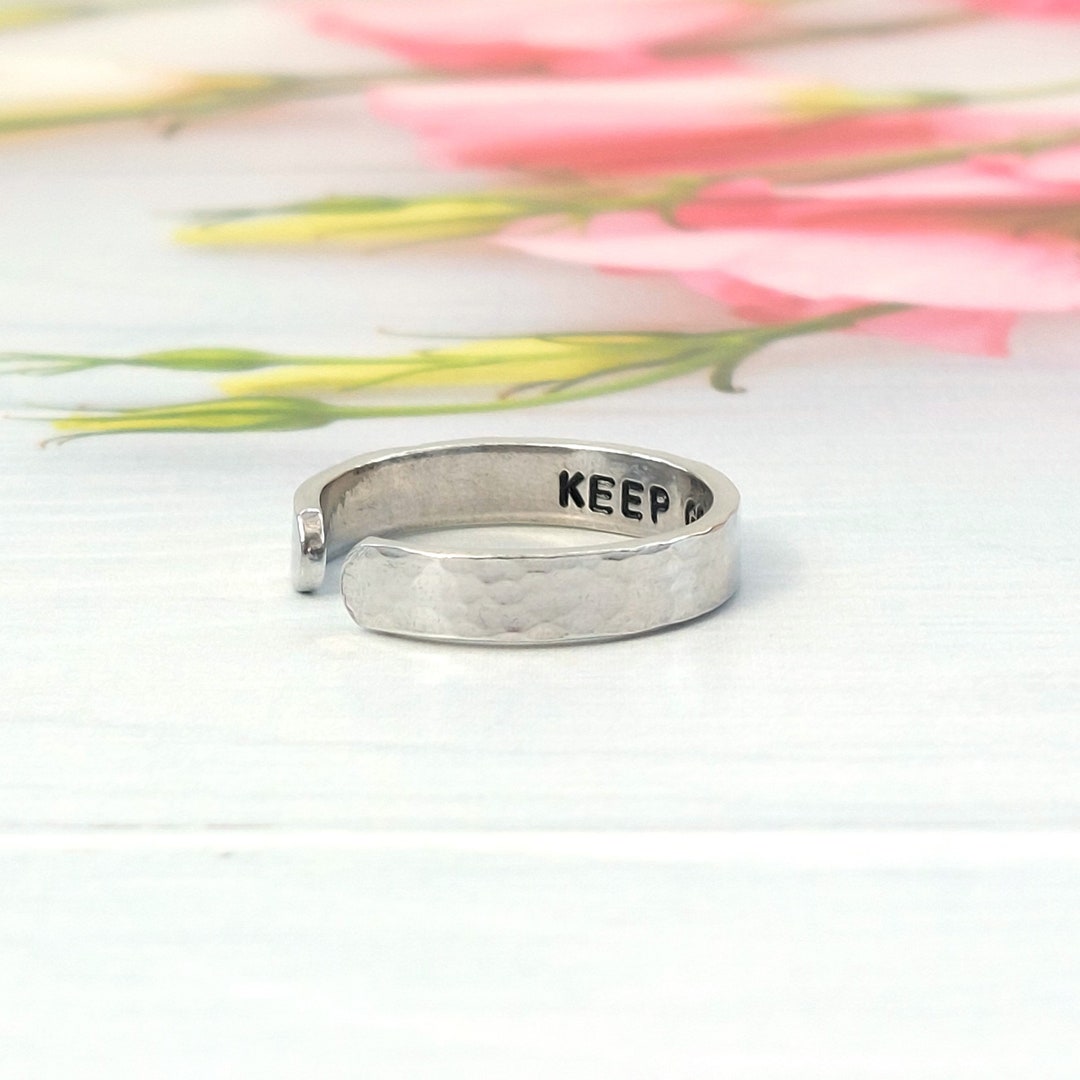 Skinny Hidden Message Ring, Hand-stamped Aluminium 4mm Cuff Ring ...