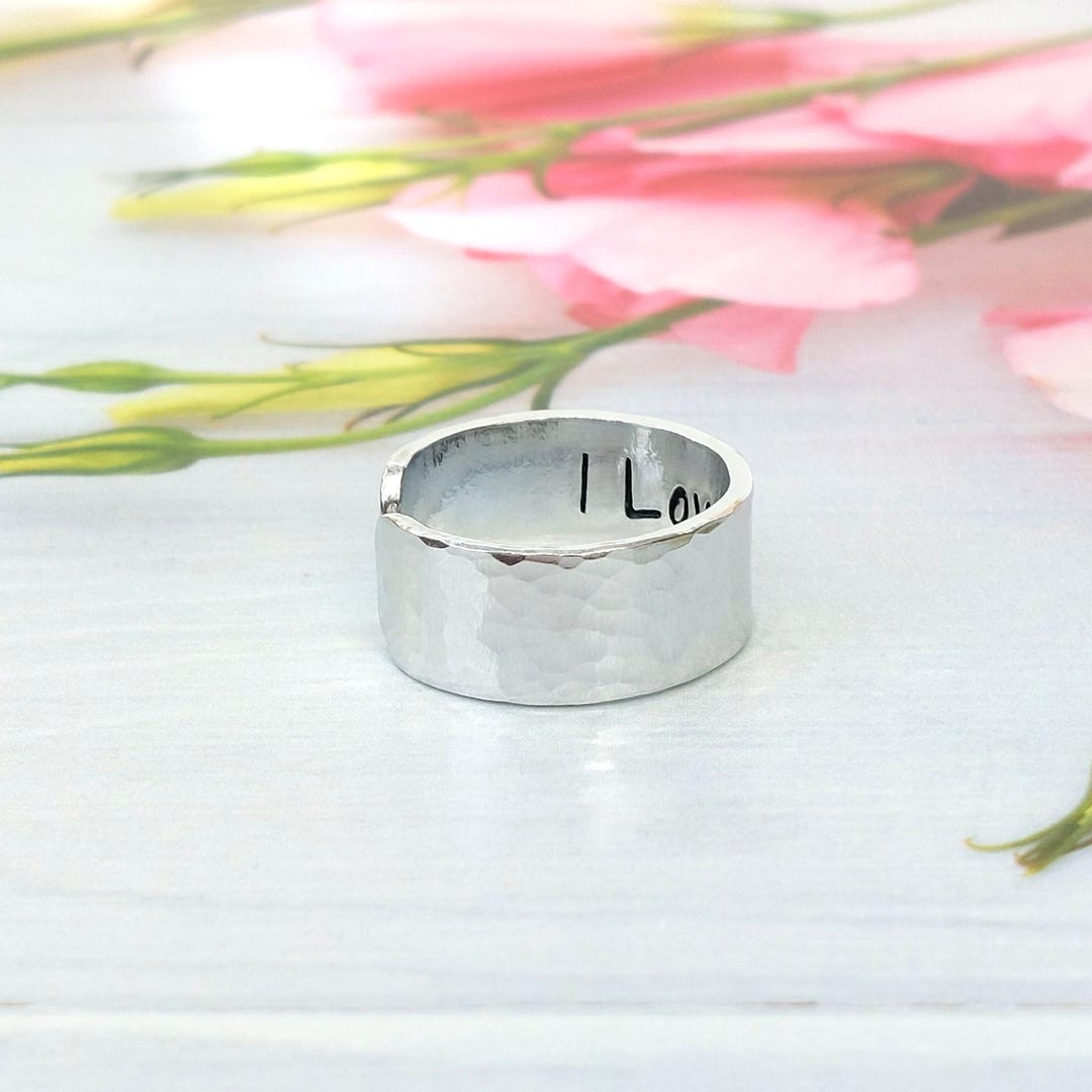 Personalised Cuff Ring, Custom Hand Stamped Ring, Wide Hidden Message ...