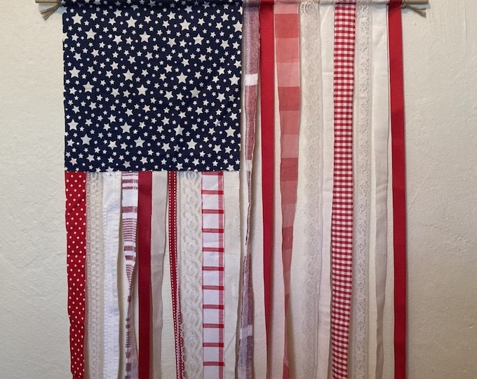 American Rag Flag, Farmhouse Flag Porch Decor, American Flag,ribbon ...