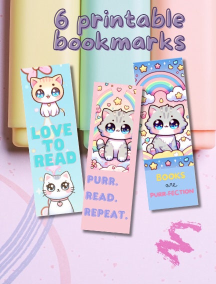 Kawaii Kitty Bookmark, 6 Cute Cat Bookmarks, Kawaii Bookmark, Instant ...