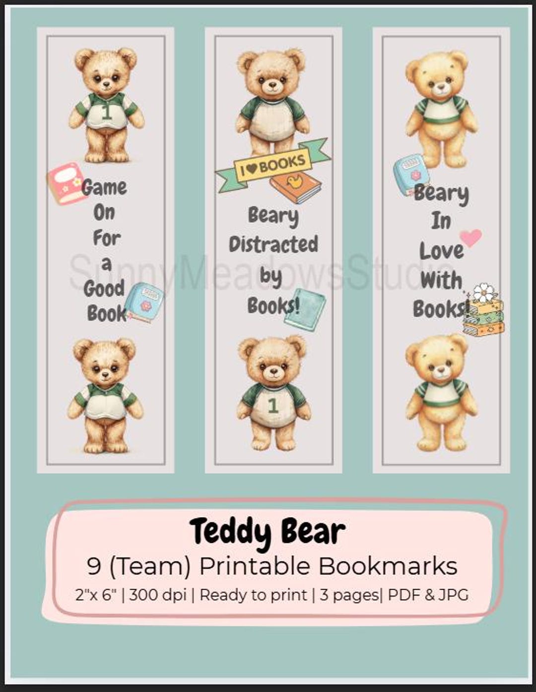 Teddy Bear Sports Bookmarks – Set of 9 Printable Designs (PDF & JPG) - Etsy