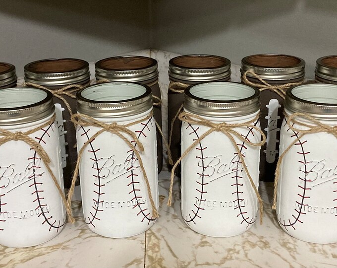 Set of 12 Sports Mason Jars, READY TO SHIP, Baseball Mason Jars ...