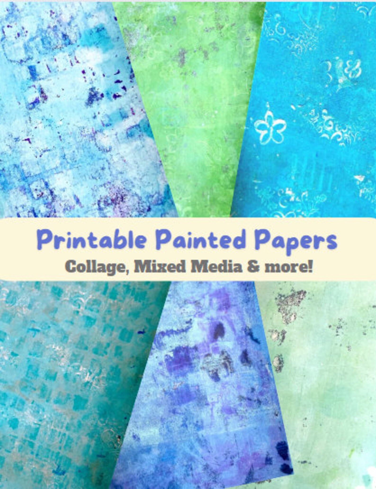 Hand Painted Gelli Print Paper, Blue Green Scrapbook, Art Projects ...