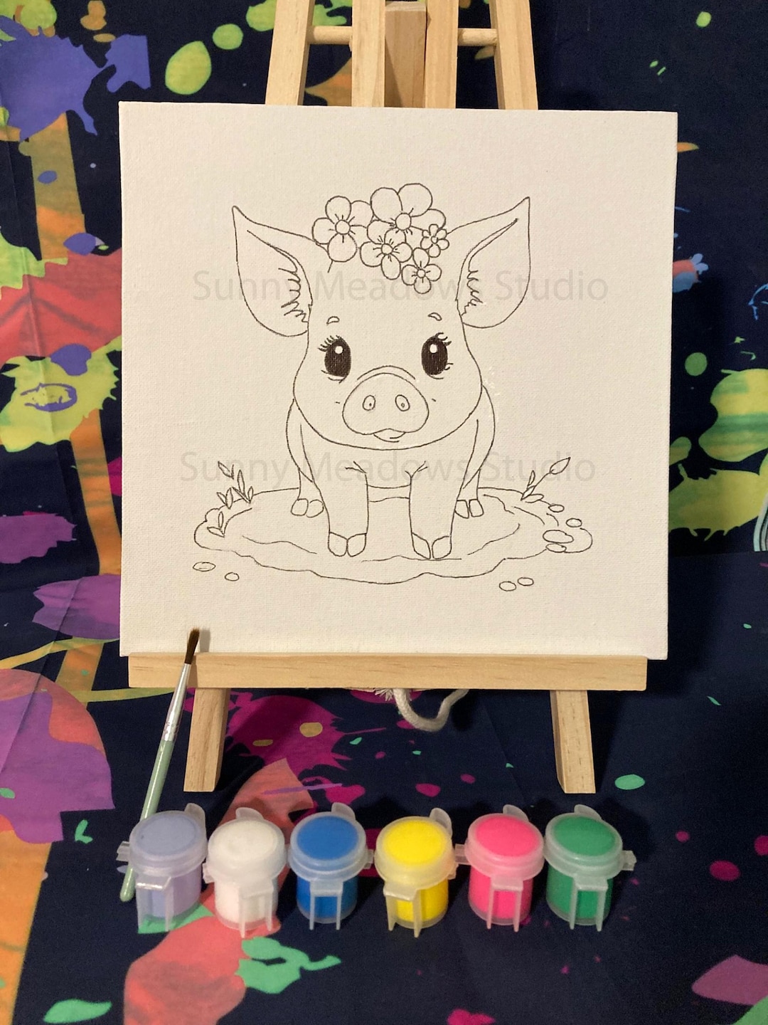 Cute Pig Paint Kit | Beginner Canvas Painting Kit | Relaxing DIY Art ...