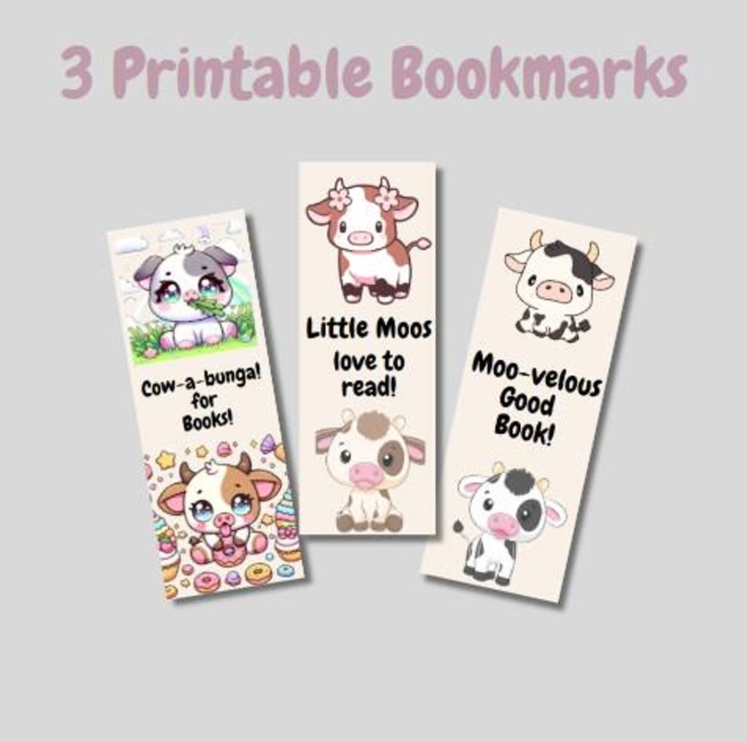 Cute Cow Bookmarks, 3 Cow Bookmarks, Cow Kawaii Bookmark, Instant ...