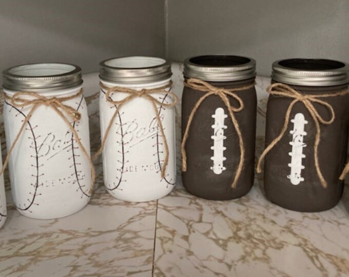 SALE, Sports Theme Mason Jars, Set of 3 Pint Sports Mason Jars ...