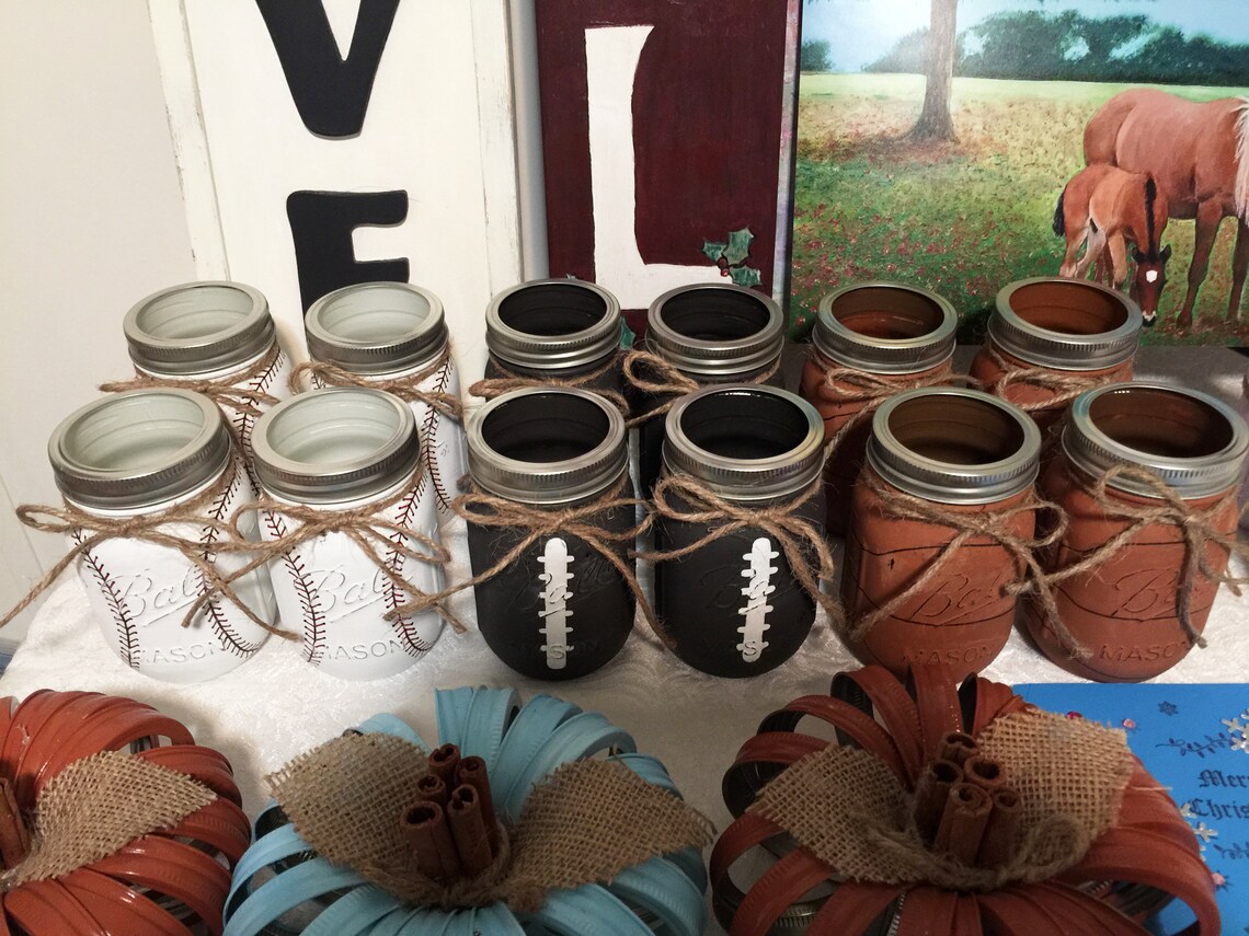 SALE, Sports Theme Mason Jars, Set of 3 Pint Sports Mason Jars ...
