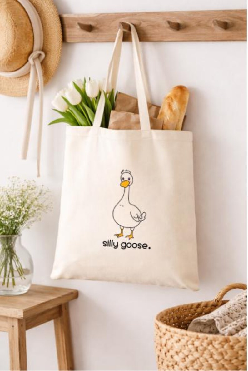 Silly Goose Tote Bag, Funny Goose Canvas Tote, Cute Animal Book Bag ...