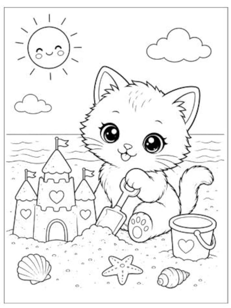 Cute Kitten Coloring Pages for Kids, 20 Adorable Summer Cat Coloring ...