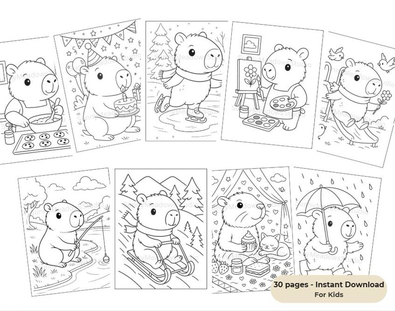 30 Cute Capybara Coloring Pages for Kids, Capybara Printable Activity ...