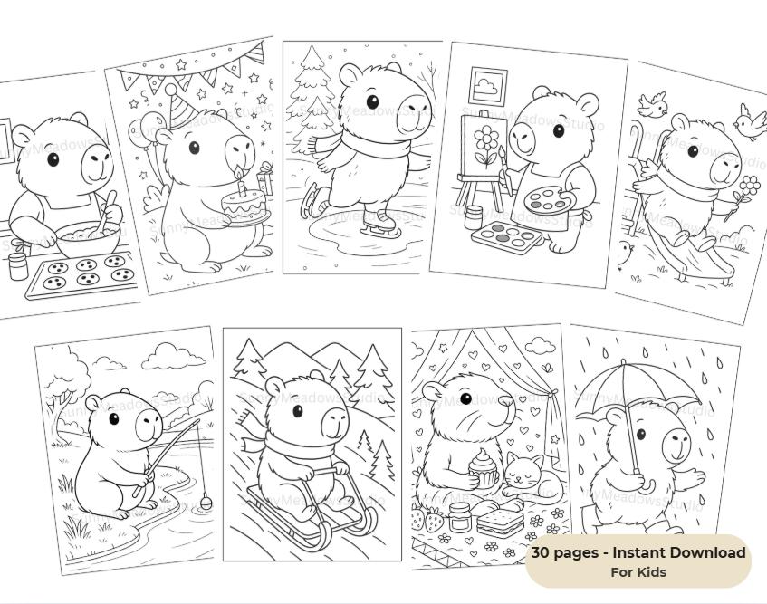 30 Cute Capybara Coloring Pages for Kids, Capybara Printable Activity ...