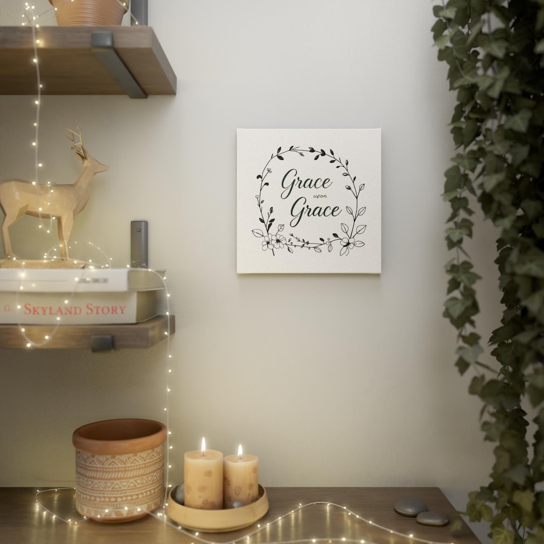 Grace Upon Grace Canvas Tile, Elegant Christian Wall Art With Botanical ...