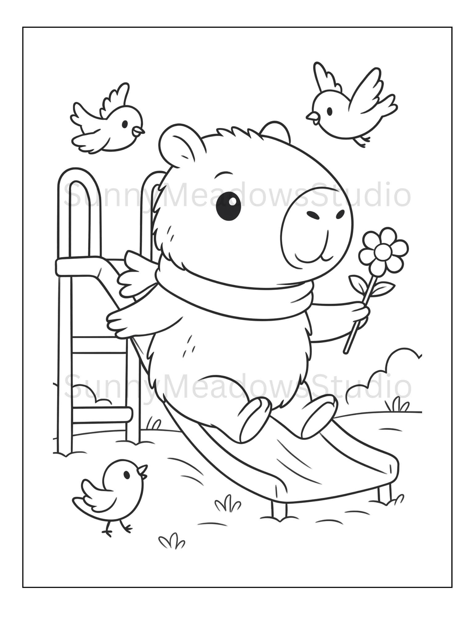 30 Cute Capybara Coloring Pages for Kids, Capybara Printable Activity ...