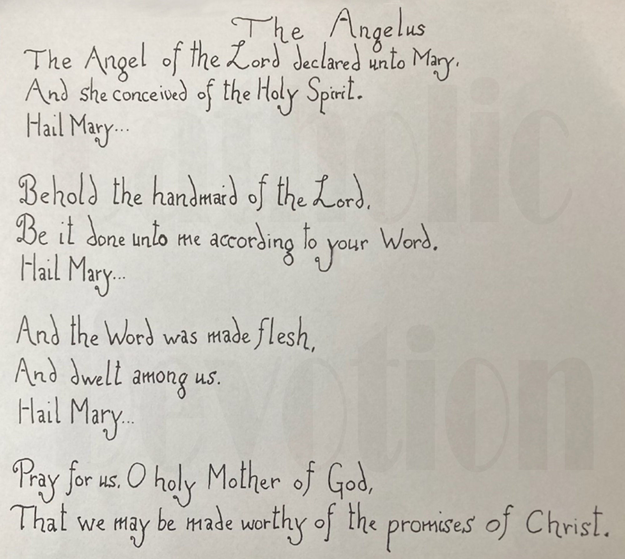 Angelus Prayer Calligraphy Handwritten, INSTANT DOWNLOAD, Angelus ...
