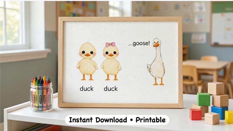 Duck Duck Goose Classroom Sign Printable, Whimsical Teacher Wall Art ...
