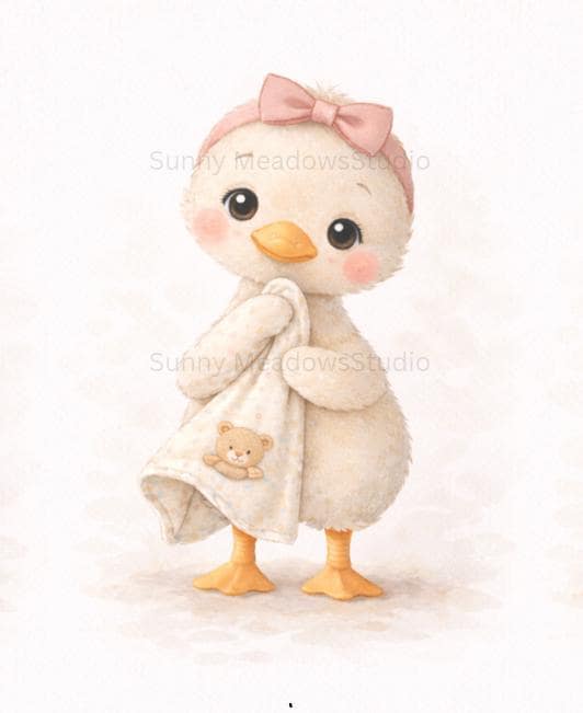 Baby Duck Nursery Wall Art Printable, Sweet Duckling With Lovey ...