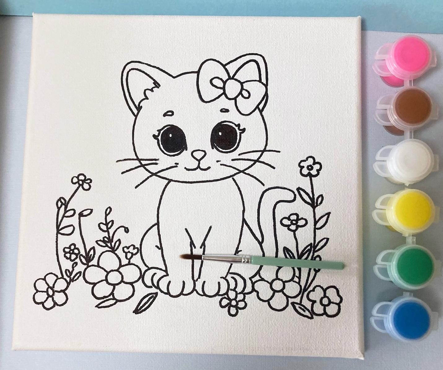 Kitty Paint Canvas, Pre Drawn Ready to Paint, Cat Theme Party, DIY ...