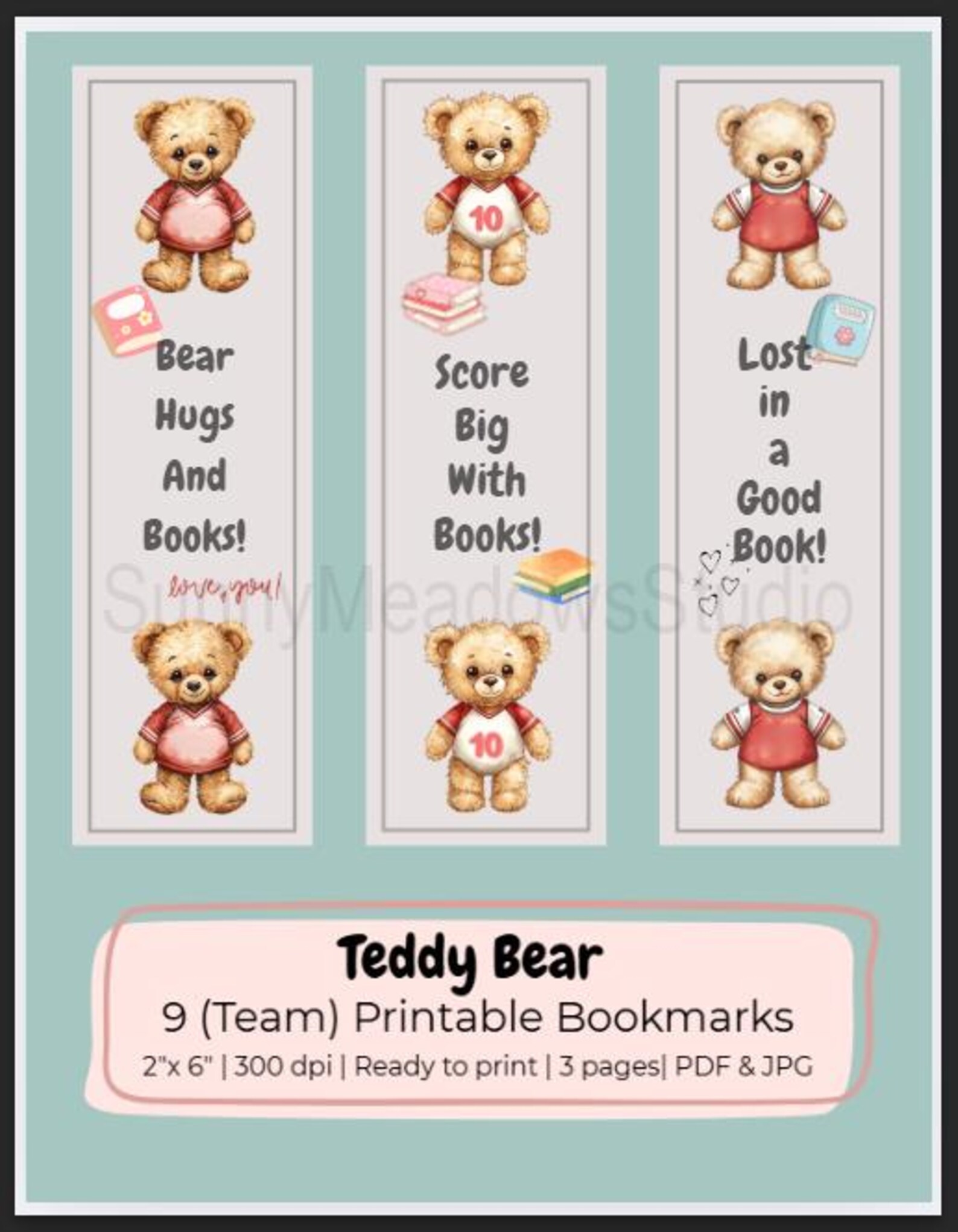 Teddy Bear Sports Bookmarks – Set of 9 Printable Designs (PDF & JPG) - Etsy