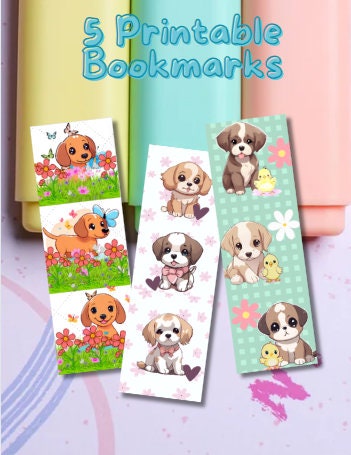 Kawaii Puppy Bookmark, 5 Cute Puppy Bookmarks, Kawaii Bookmark, Instant ...
