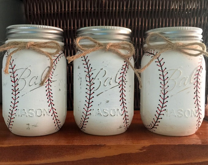 Baseball Mason Jar Set - Etsy