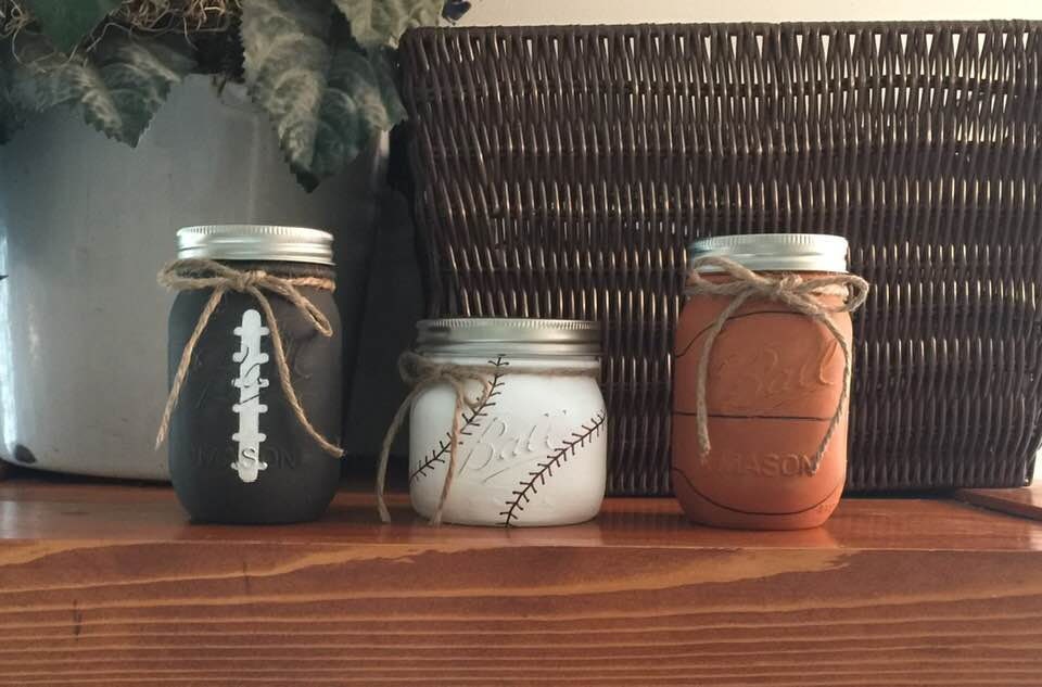SALE, Sports Theme Mason Jars, Set of 3 Pint Sports Mason Jars ...