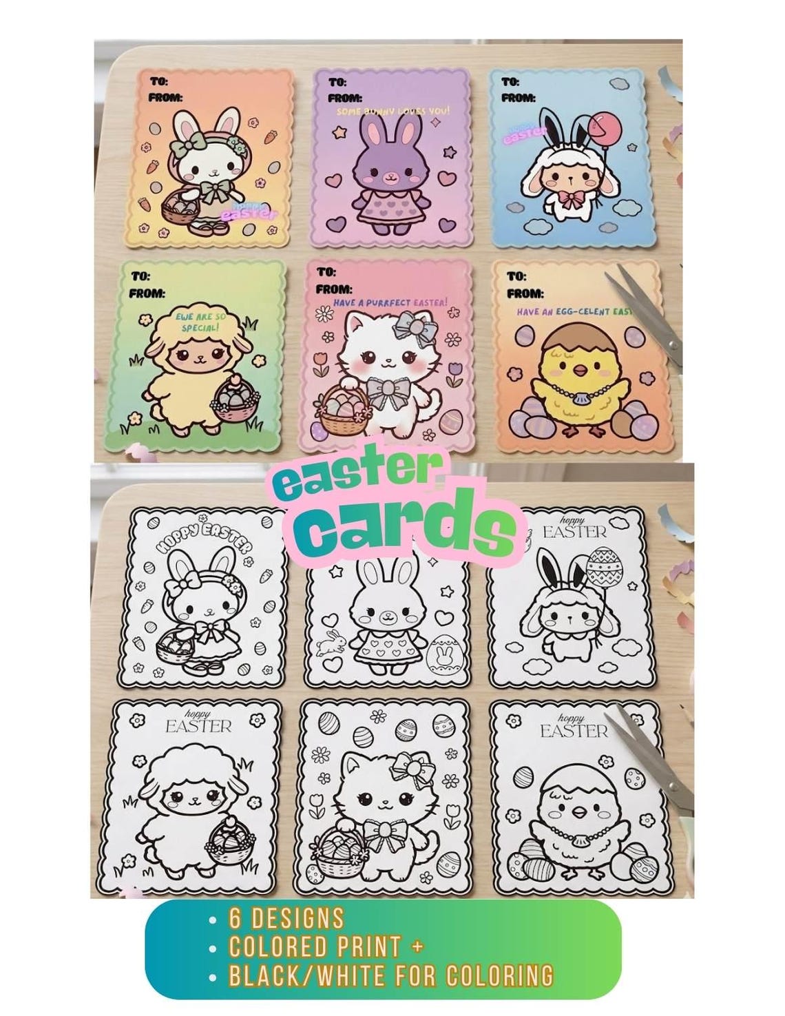 Easter Cards Coloring Page Bundle | Easter Basket Stuffer | Digital ...