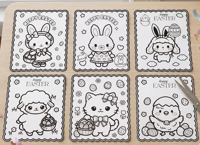 Easter Cards Coloring Page Bundle | Easter Basket Stuffer | Digital ...