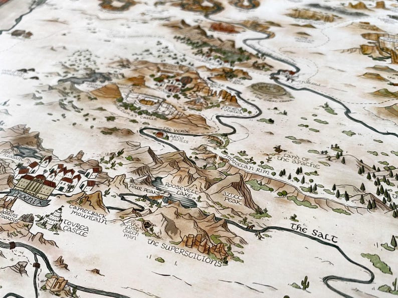 Arizona Map - Hand-drawn Fantasy Map of Arizona - 11x14 or 16x20 Print ...