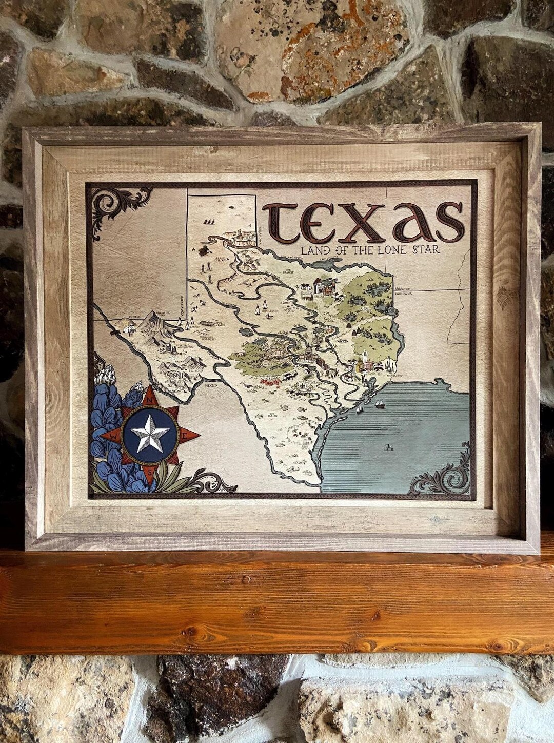 Hand-drawn Texas Map Print: Fantasy Style Art (11x14 or 16x20) - Etsy