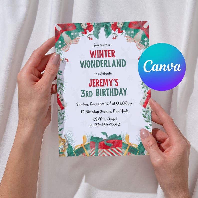 Winter Wonderland Birthday Invitation, Christmas Party Invite, Editable ...