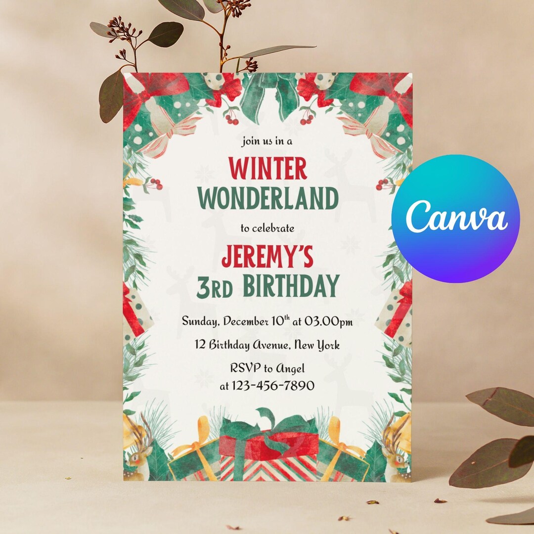 Winter Wonderland Birthday Invitation, Christmas Party Invite, Editable ...