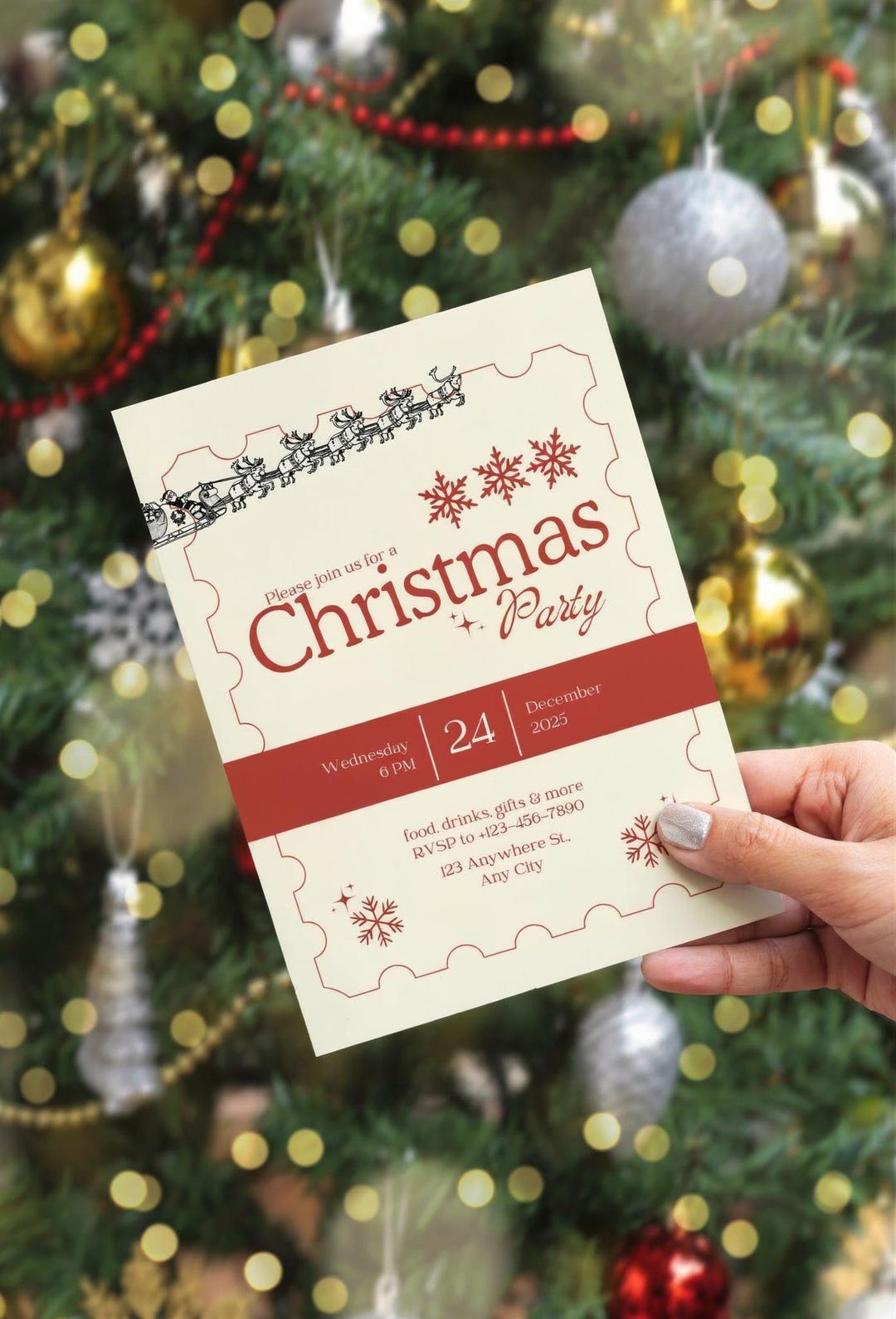 Christmas Card Template, Editable Canva Design With Sleigh, Reindeer ...