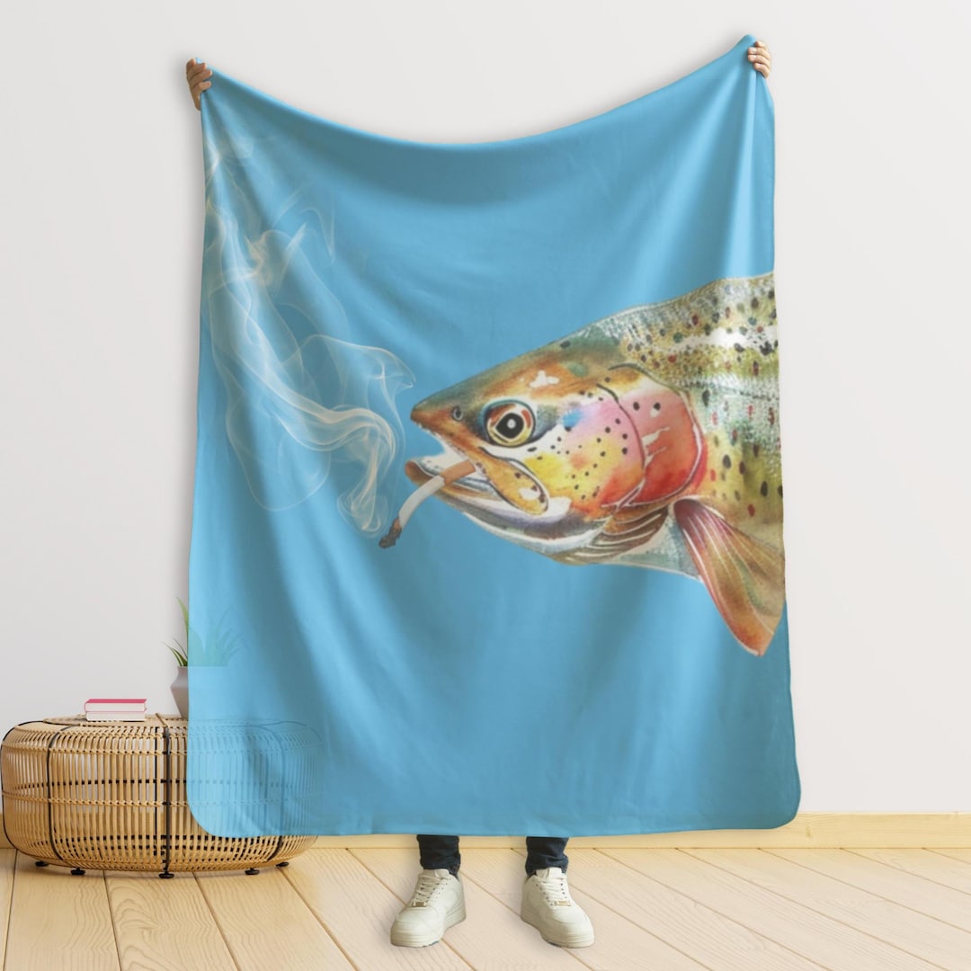 Funny Trout Smoking Blanket, Fly Fishing Throw for Dad or Grandpa ...