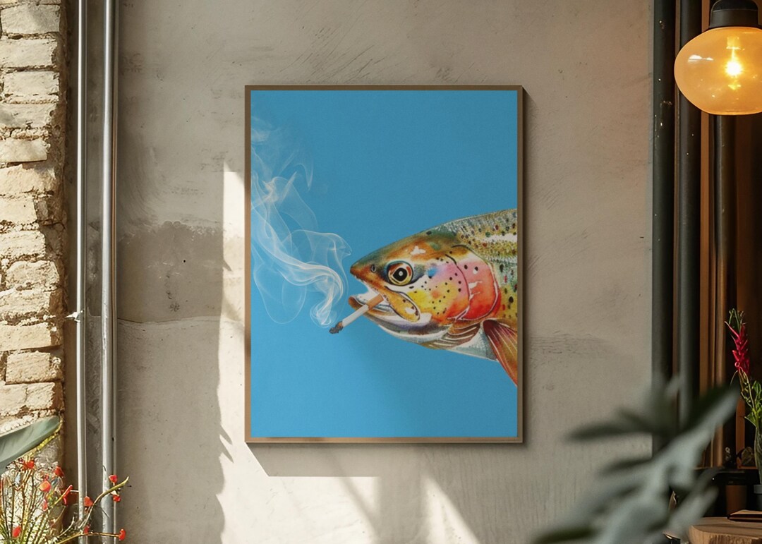 Funny Trout Smoking Poster,fly Fishing Wall Art, Fisherman Gift, Orvis ...
