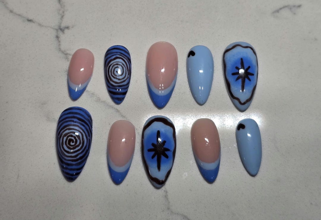 Blue Aura and Swirl, Star, and Double French Tips Detailed Handmade ...