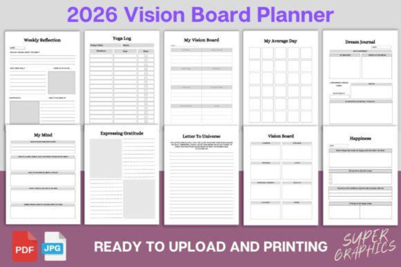 Editable Vision Board Planner, 2026 Canva Editable Digital Download ...
