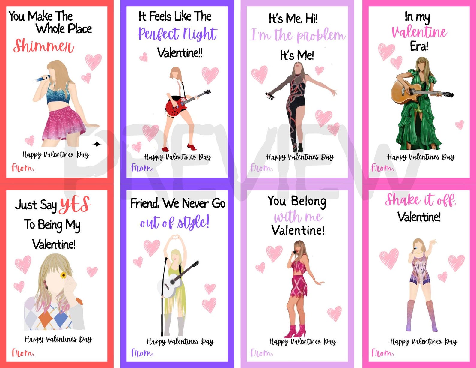 Taylor Singer Era's Kids Valentines Day Cards Swift, Printable Digital ...
