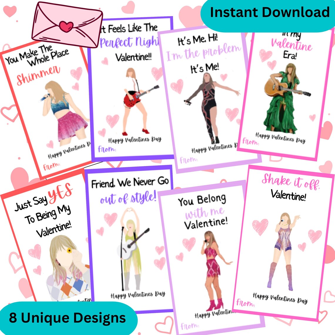 Taylor Singer Era's Kids Valentines Day Cards Swift, Printable Digital ...