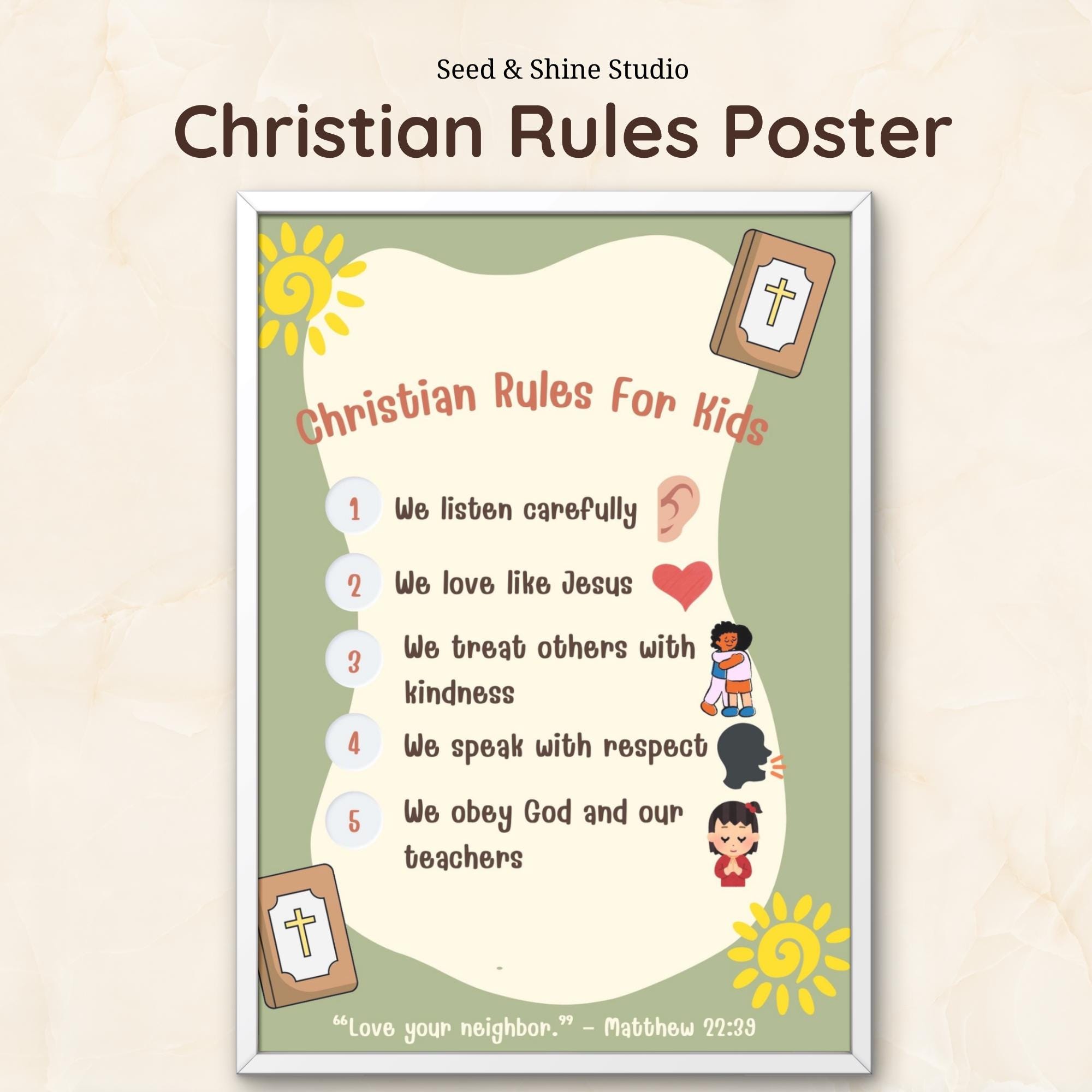 Christian Rules for Kids | Listening Ears Kind Hearts Poster (digital ...
