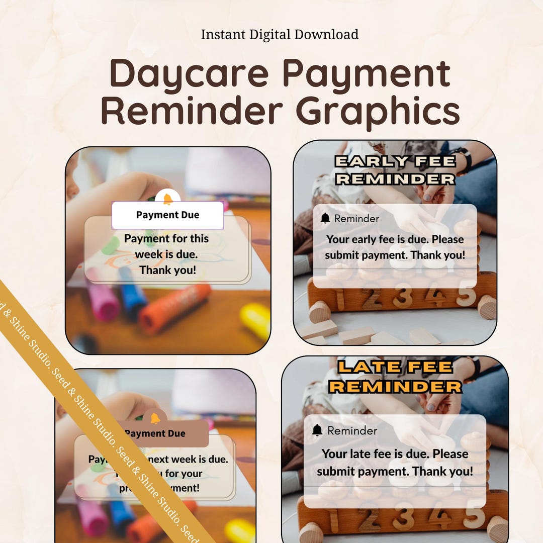 Daycare Payment Reminder Graphics | Early & Late Fee Reminders (digital ...